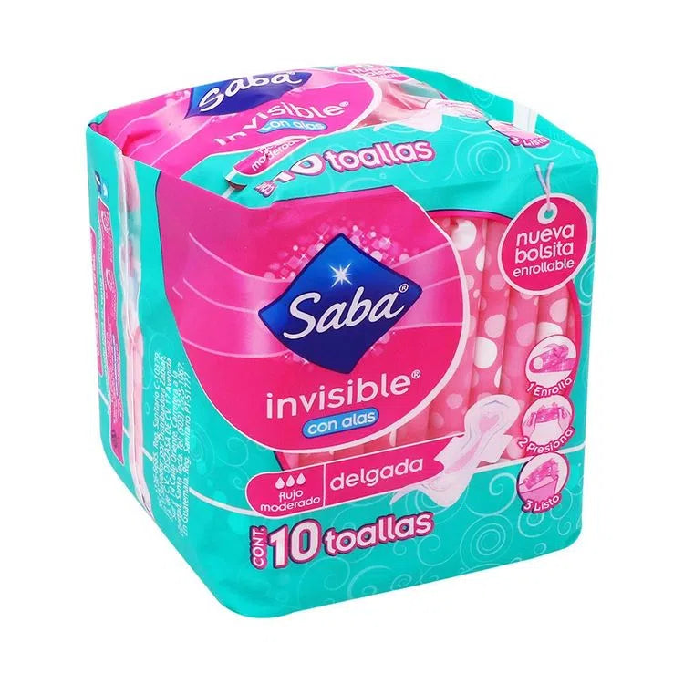 Saba Toalla Fem Invisible c/alas (Caja con 16 paquetes de 10pz c/u ...